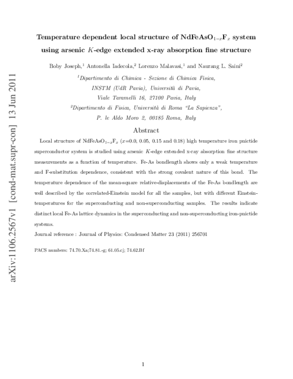 (PDF) Temperature-dependent local structure of NdFeAsO 1 − x F x system ...