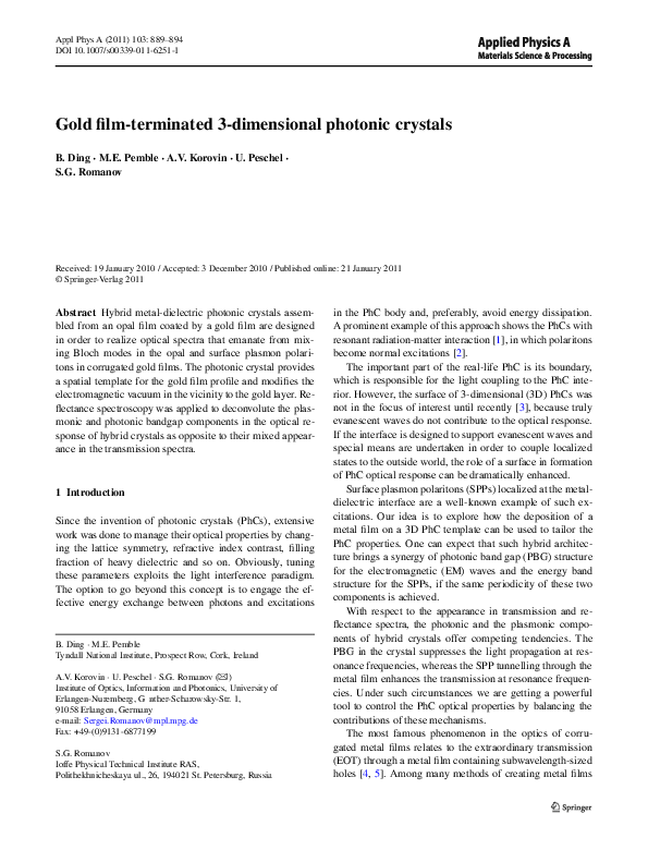 (PDF) Gold film-terminated 3-dimensional photonic crystals