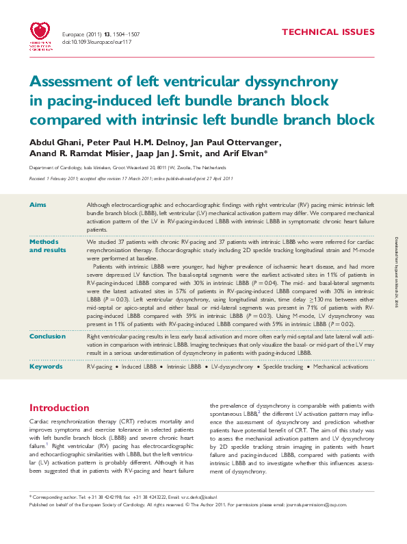 (PDF) Assessment of left ventricular dyssynchrony in pacing-induced ...