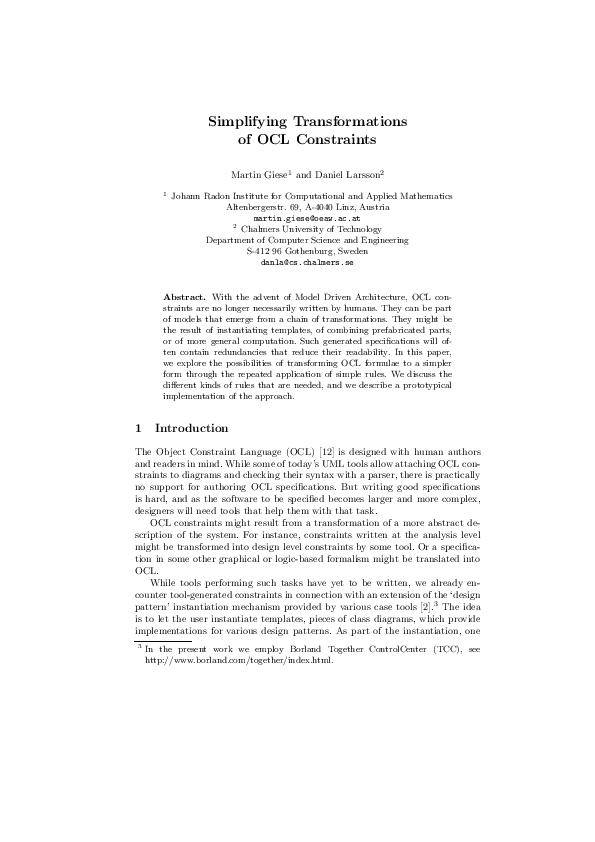 (PDF) Simplifying Transformations of OCL Constraints