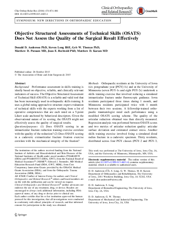 (PDF) Objective Structured Assessments of Technical Skills (OSATS) Does ...