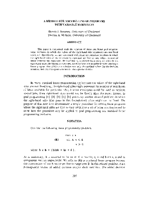 Pdf A Method For Solving Linear Programs With Variable Resources