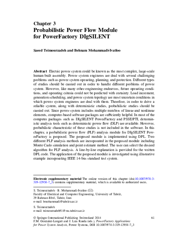 (PDF) Probabilistic Power Flow Module for PowerFactory DIgSILENT