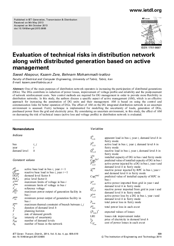 Pdf Evaluation Of Technical Risks In Distribution Network Along With
