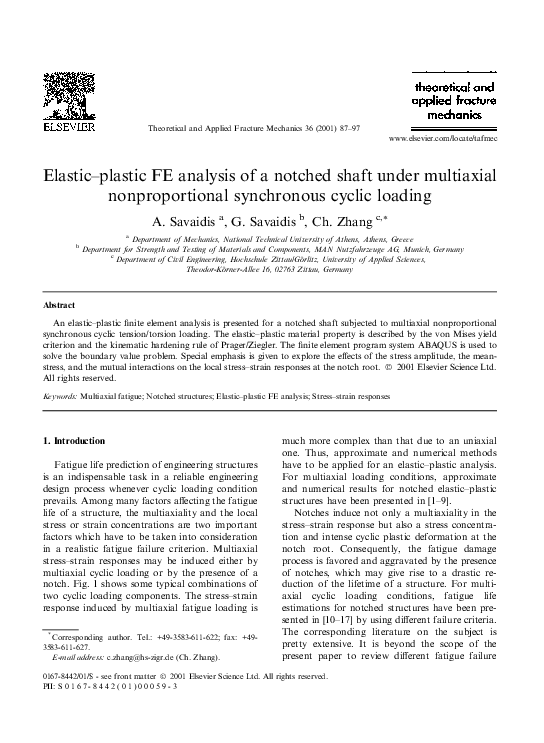 (PDF) Elastic–plastic FE analysis of a notched shaft under multiaxial ...