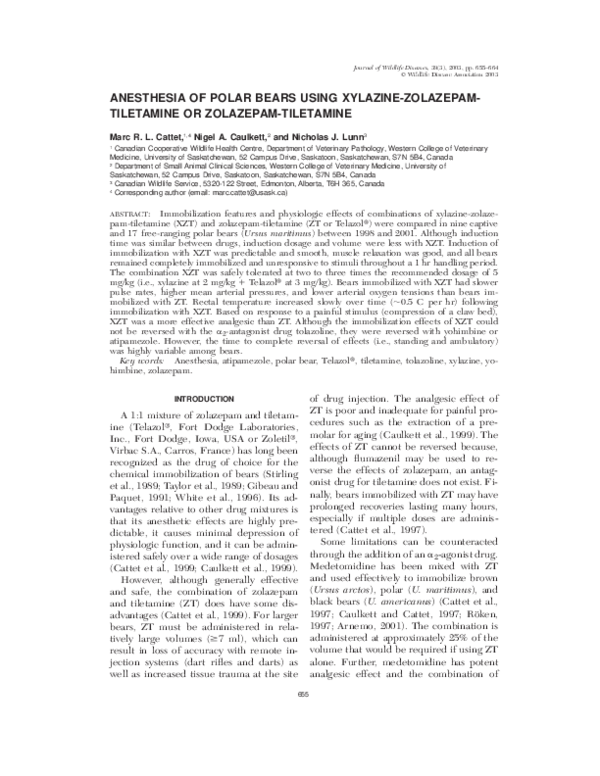 (PDF) ANESTHESIA OF POLAR BEARS USING XYLAZINE-ZOLAZEPAM- TILETAMINE OR ...
