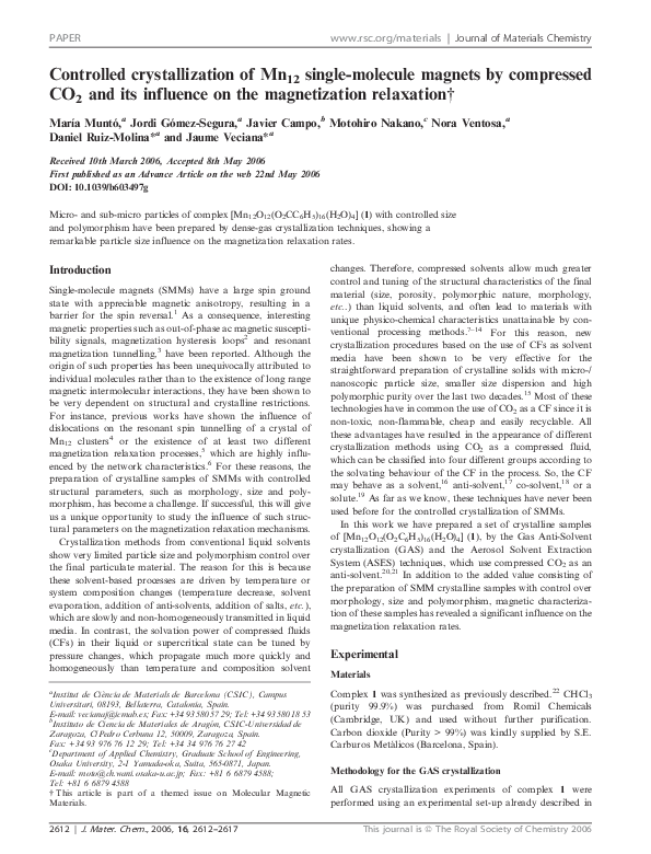 (PDF) Controlled crystallization of Mn12 single-molecule magnets by ...