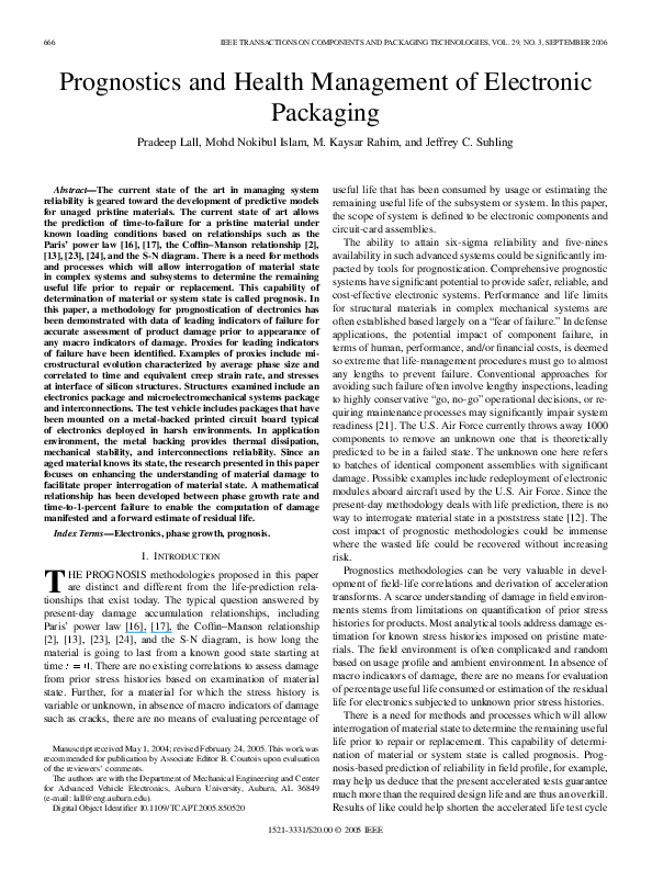 (PDF) Prognostics and health management of electronics