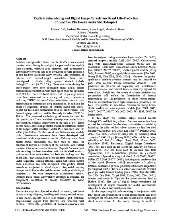 Pdf Life Prediction Of Lead Free Electronics Using Digital Image Correlation