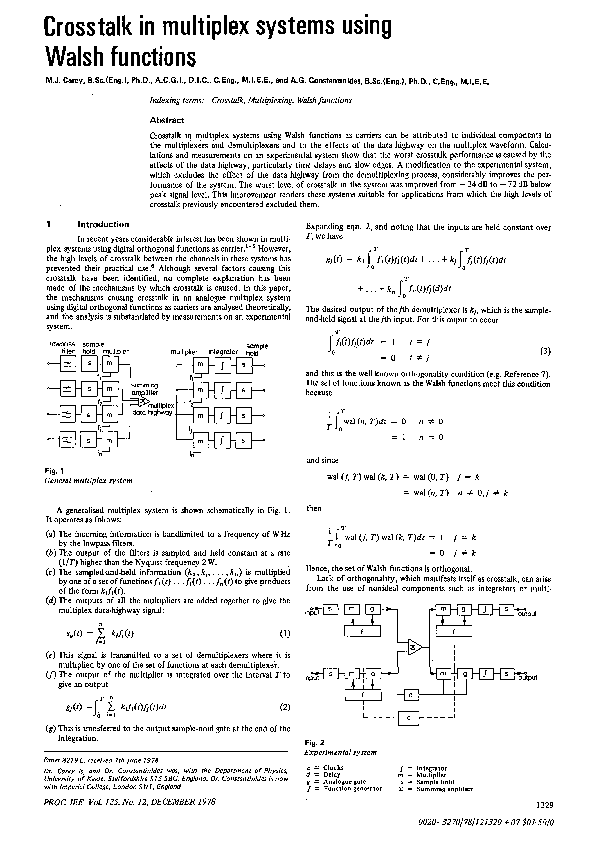 (PDF) Crosstalk in multiplex systems using Walsh functions