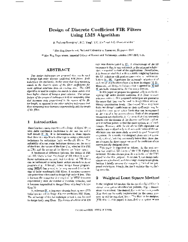 Pdf Design Of Discrete Coefficient Fir Filters Using Lms Algorithm