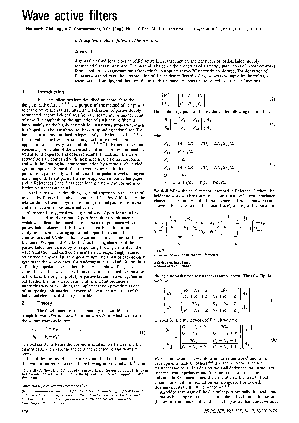 (PDF) ALTERNATIVE APPROACH TO DESIGN OF WAVE DIGITAL FILTERS | Anthony Constantinides - Academia.edu