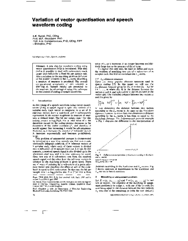 (PDF) Variation of vector quantisation and speech waveform coding