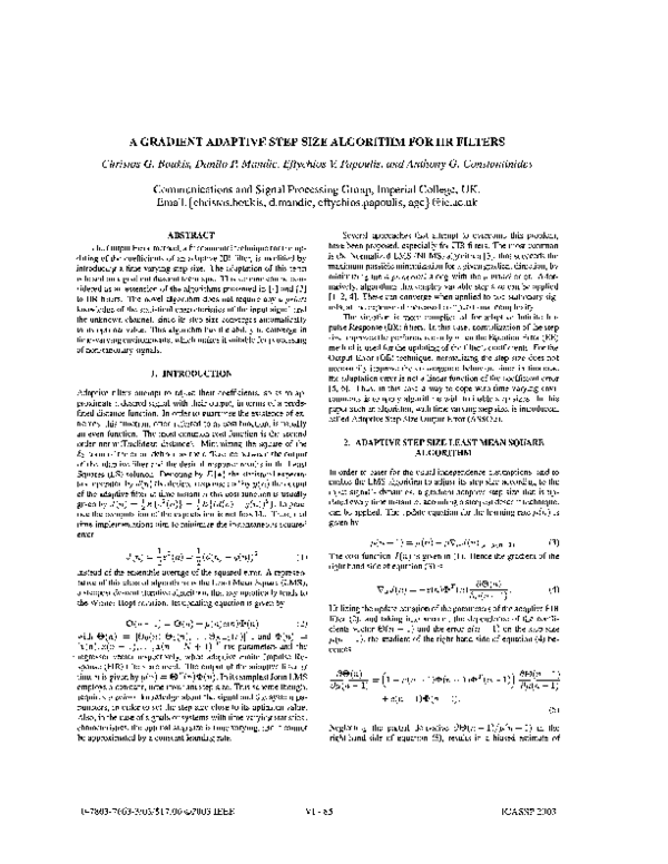 Pdf A Gradient Adaptive Step Size Algorithm For Iir Filters