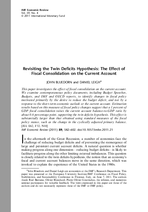 (PDF) Revisiting the Twin Deficits Hypothesis: The Effect of Fiscal ...