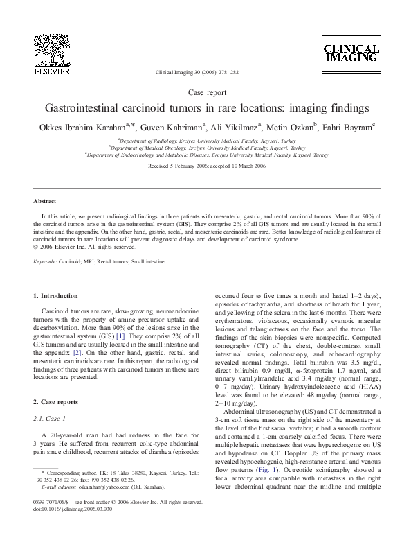 (PDF) Gastrointestinal carcinoid tumors in rare locations: imaging findings