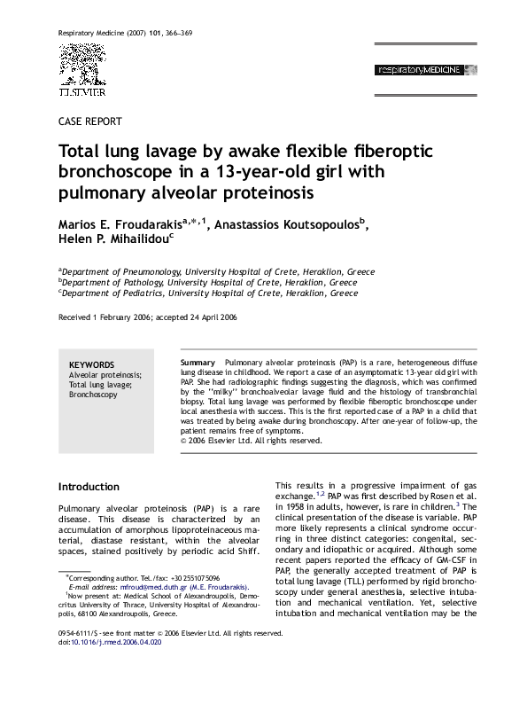 (PDF) Total lung lavage by awake flexible fiberoptic bronchoscope in a ...
