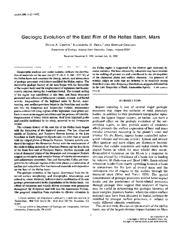 (PDF) Geologic evolution of the east rim of the Hellas basin Mars