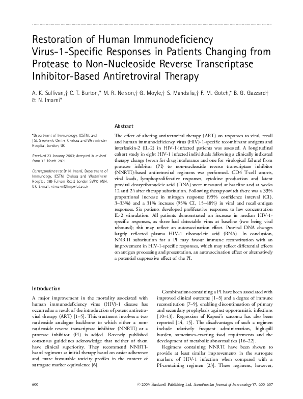 (PDF) Restoration of Human Immunodeficiency Virus-1-Specific Responses ...