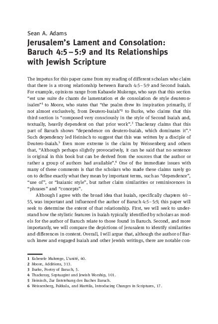 Jerusalem’s Lament and Consolation: Baruch 4:5-5:9 and Its Relationship ...