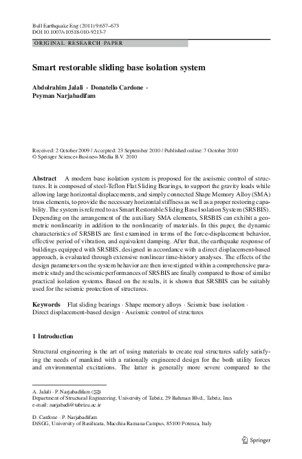 (PDF) Smart restorable sliding base isolation system
