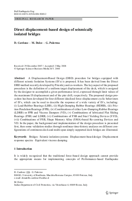 Pdf Direct Displacement Based Design Of Seismically Isolated Bridges