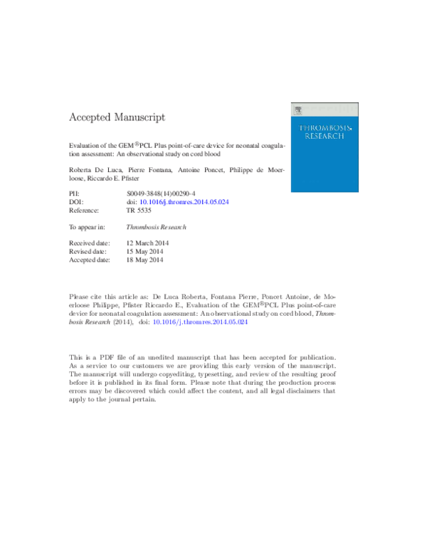 (PDF) Evaluation of the GEM®PCL Plus point-of-care device for neonatal ...