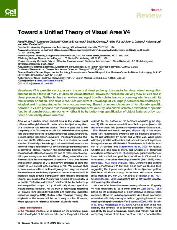 (PDF) Toward a Unified Theory of Visual Area V4