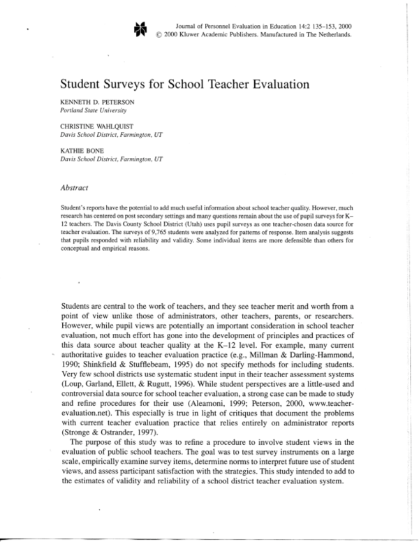 (PDF) Student Surveys for School Teacher Evaluation