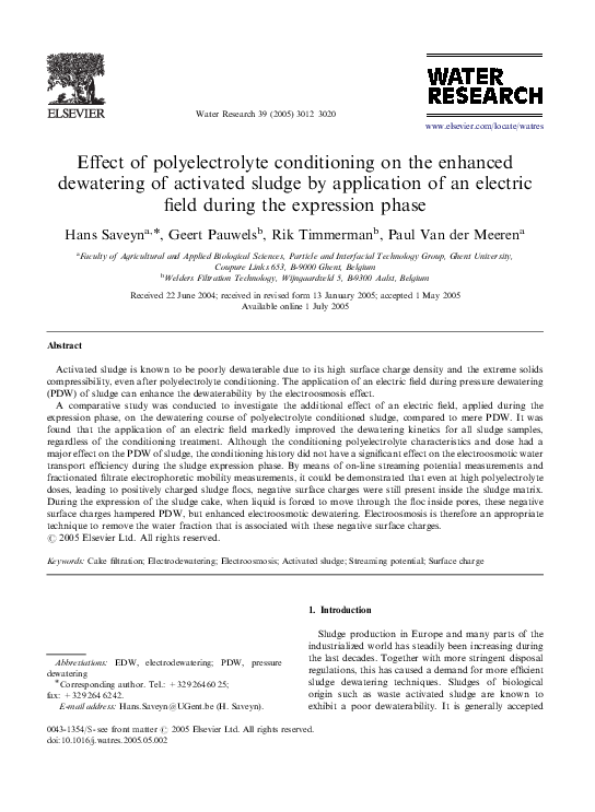 (PDF) Effect of polyelectrolyte conditioning on the enhanced dewatering ...