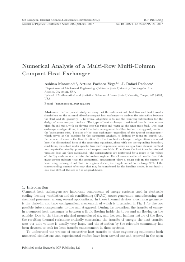 (PDF) Numerical Analysis of a Multi-Row Multi-Column Compact Heat Exchanger