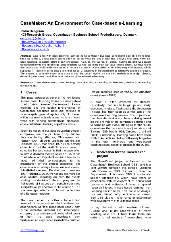 (PDF) CaseMaker: An Environment for Case-based e-Learning