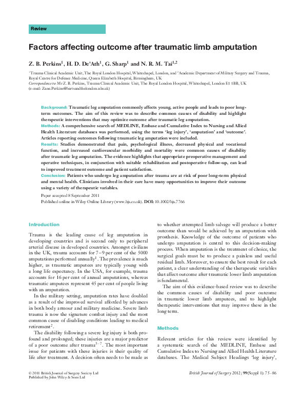 (PDF) Factors affecting outcome after traumatic limb amputation
