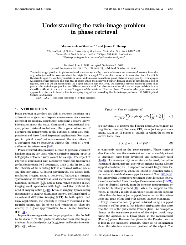 (PDF) Understanding the twin-image problem in phase retrieval