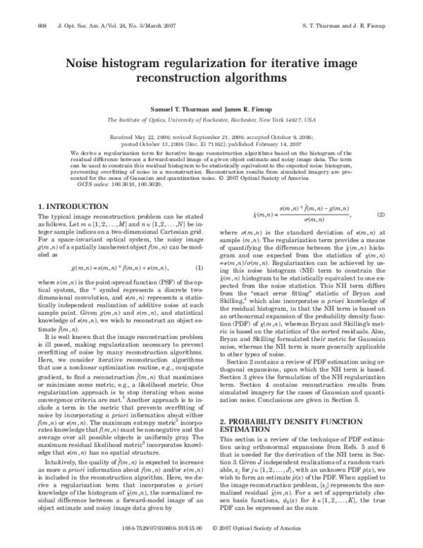 Pdf Noise Histogram Regularization For Iterative Image Reconstruction Algorithms James 