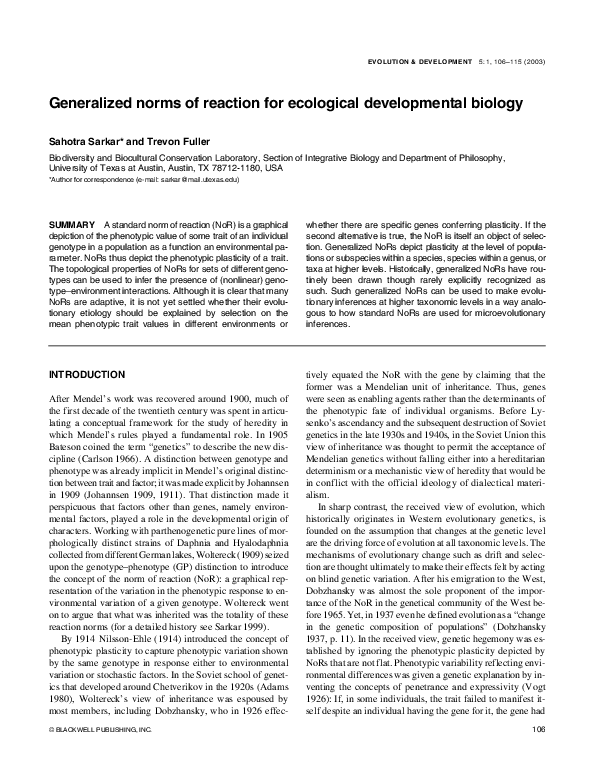 (PDF) Generalized norms of reaction for ecological developmental ...