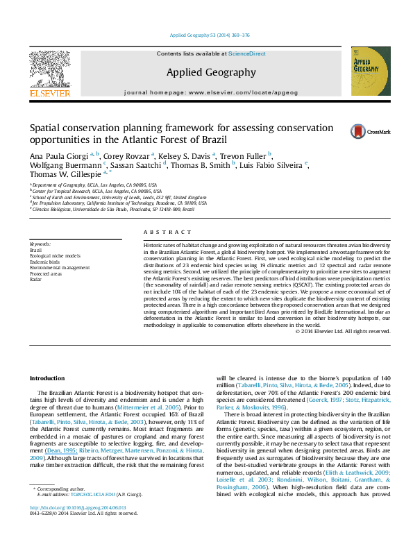 (PDF) Spatial conservation planning framework for assessing ...