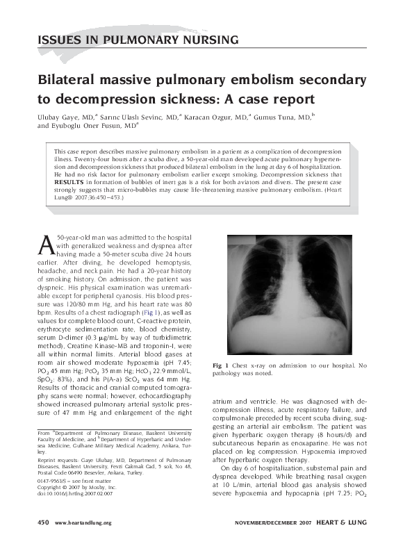 (PDF) Bilateral massive pulmonary embolism secondary to decompression ...
