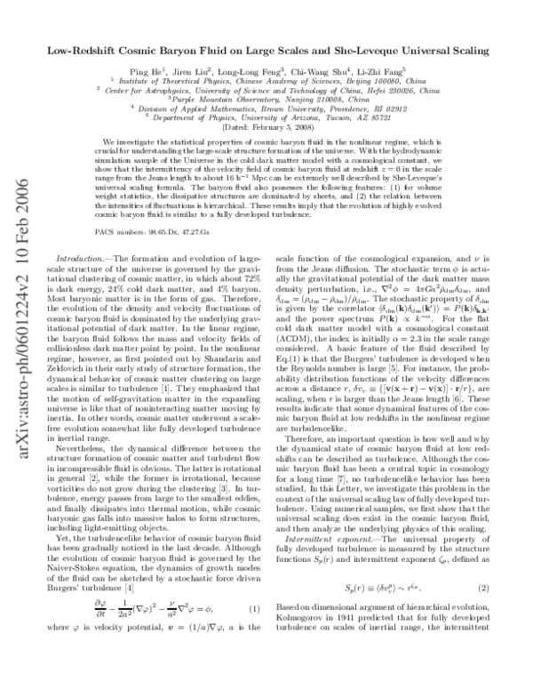 (PDF) Low-Redshift Cosmic Baryon Fluid on Large Scales and She-Leveque ...