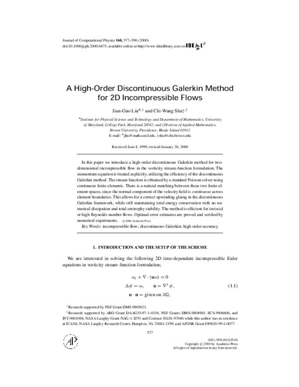 (PDF) A High-Order Discontinuous Galerkin Method for 2D Incompressible ...