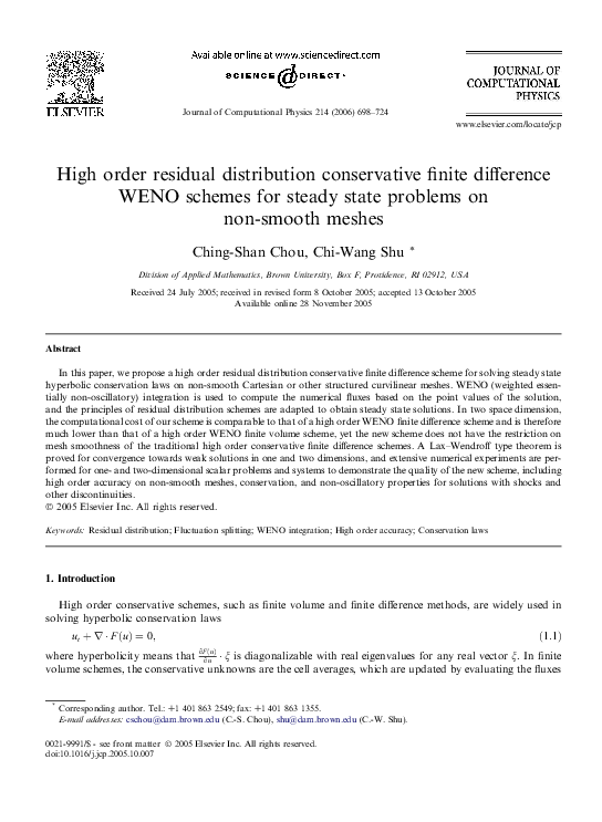 Pdf High Order Residual Distribution Conservative Finite Difference Weno Schemes For