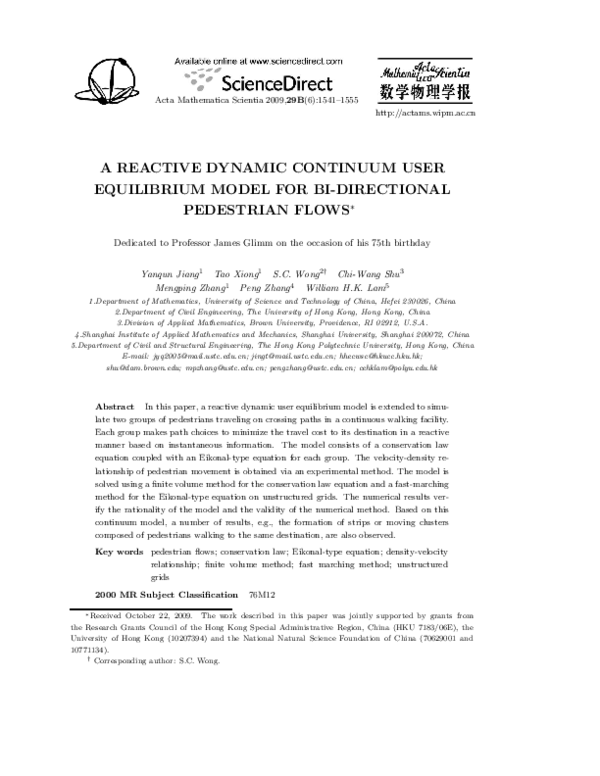 Pdf A Reactive Dynamic Continuum User Equilibrium Model For Bi