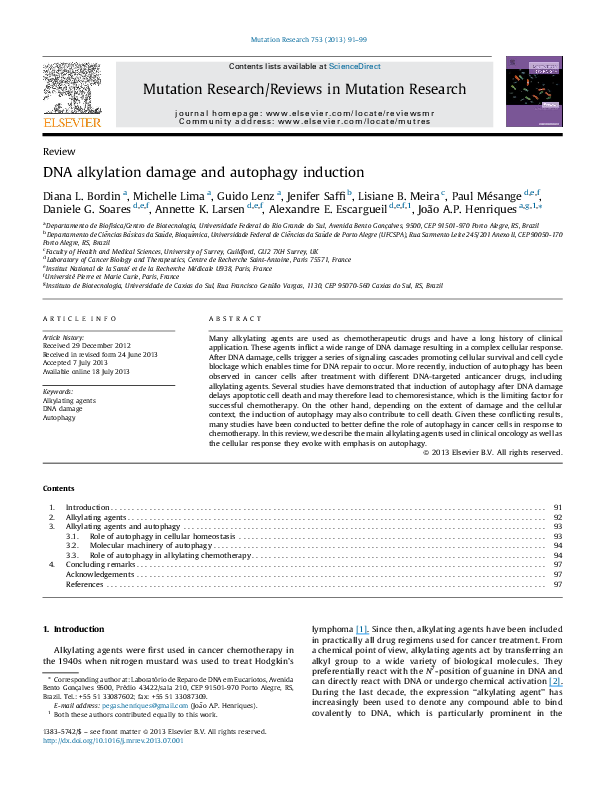 (PDF) DNA alkylation damage and autophagy induction