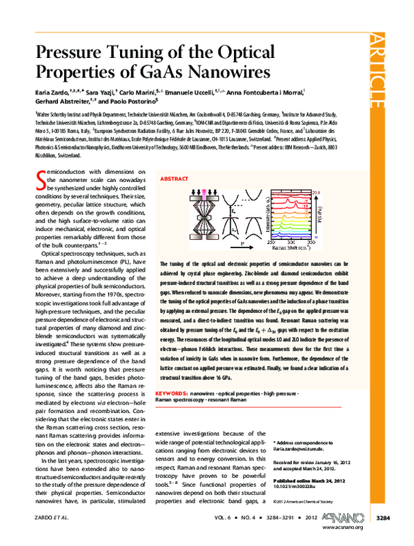 (PDF) Pressure Tuning of the Optical Properties of GaAs Nanowires
