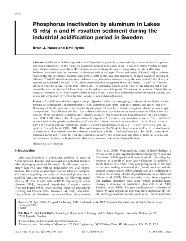 (PDF) Phosphorus inactivation by aluminum in Lakes Gårdsjön and ...