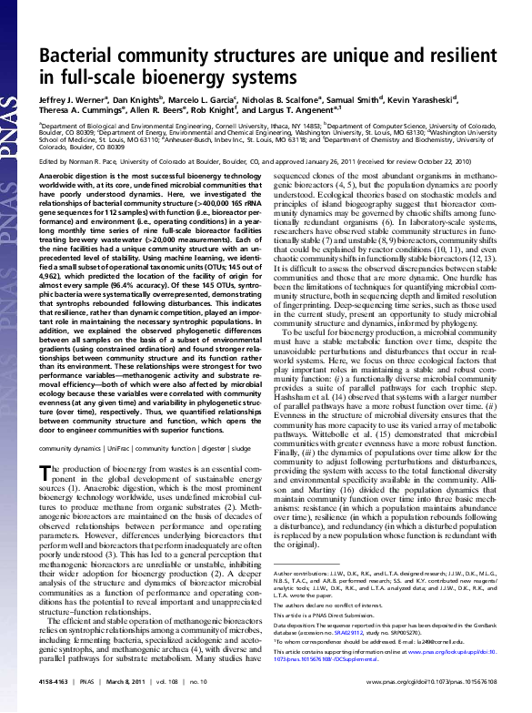 (PDF) Bacterial community structures are unique and resilient in full-scale bioenergy systems ...