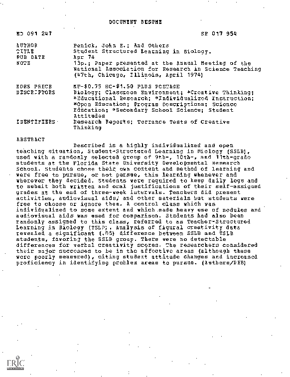 (PDF) Student structured learning in biology | John Penick - Academia.edu