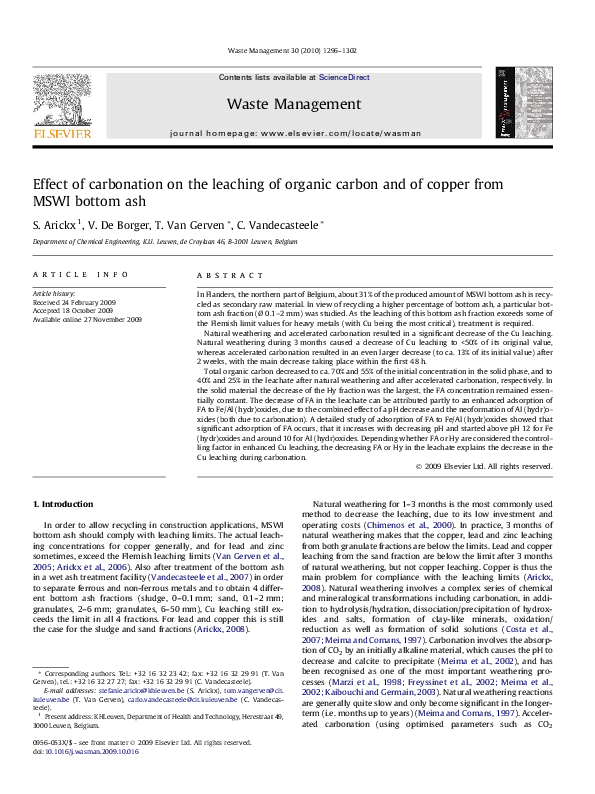 (PDF) Effect of carbonation on the leaching of organic carbon and of copper from MSWI bottom ash