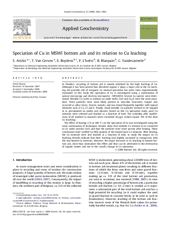 (PDF) Speciation of Cu in MSWI bottom ash and its relation to Cu leaching