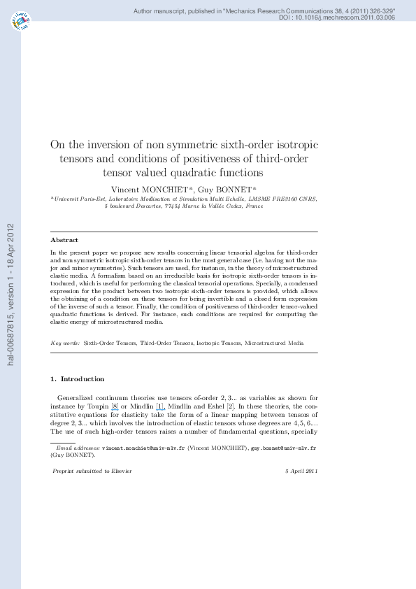 (PDF) On the inversion of non symmetric sixth-order isotropic tensors ...
